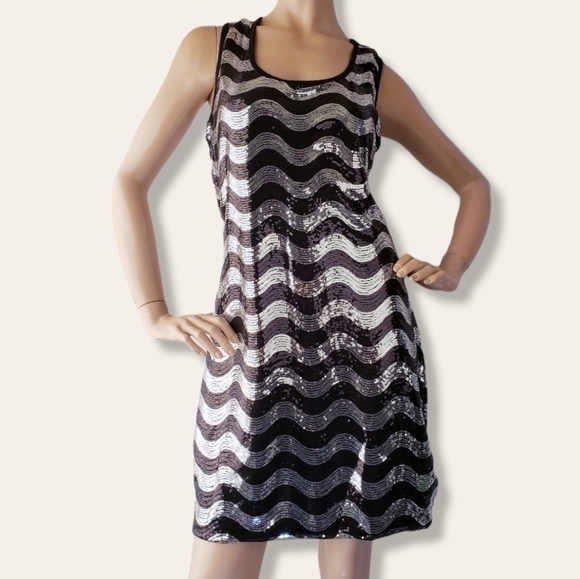 Carrie Allen | Dresses | Carrie Allen Silver Black Metallic Chevron ...